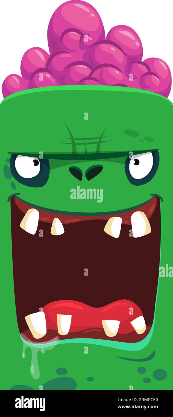 Cartoon angry zombie face avatar. Halloween vector illustration of ...