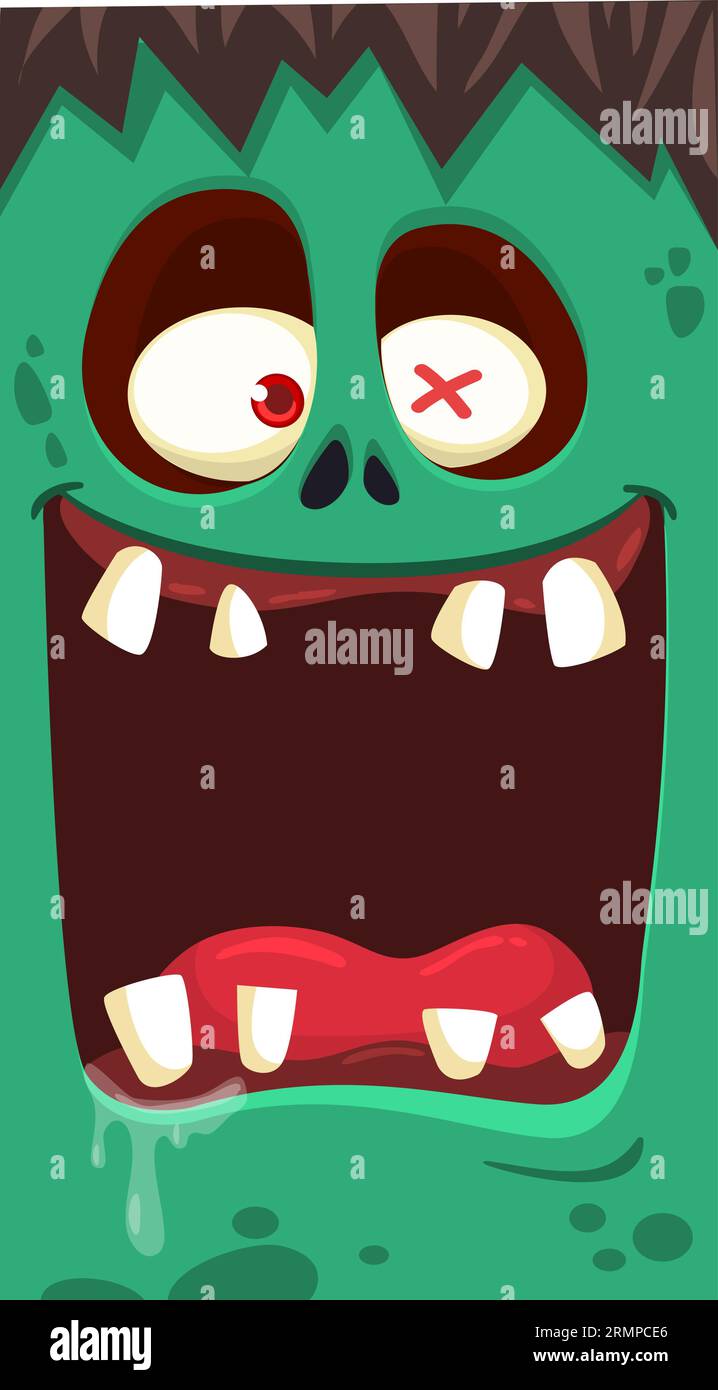 Cartoon angry zombie face avatar. Halloween vector illustration of ...