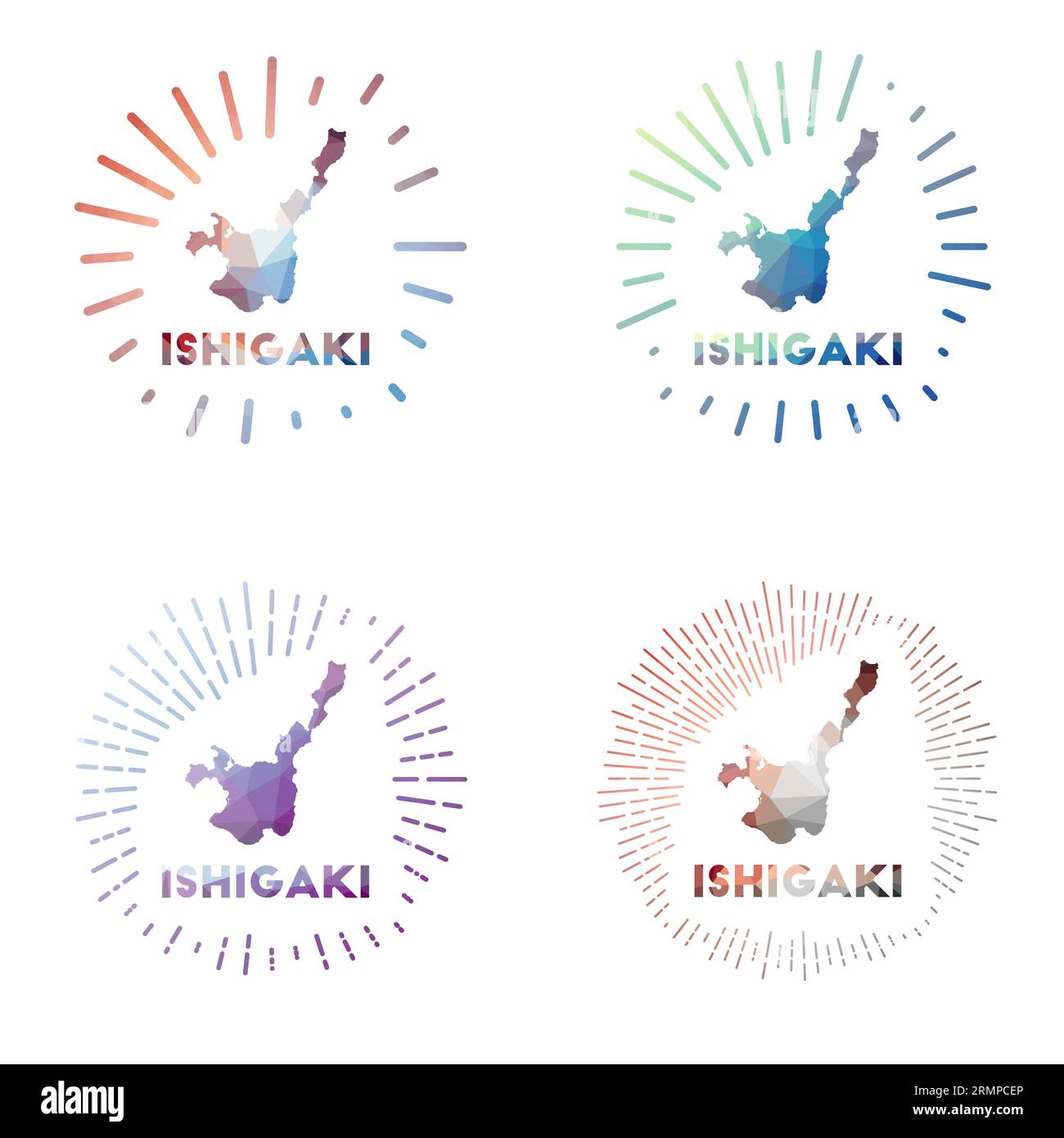 Ishigaki low poly sunburst set. Logo of island in geometric polygonal ... Ishigaki low poly sunburst set. Logo of island in geometric polygonal ...