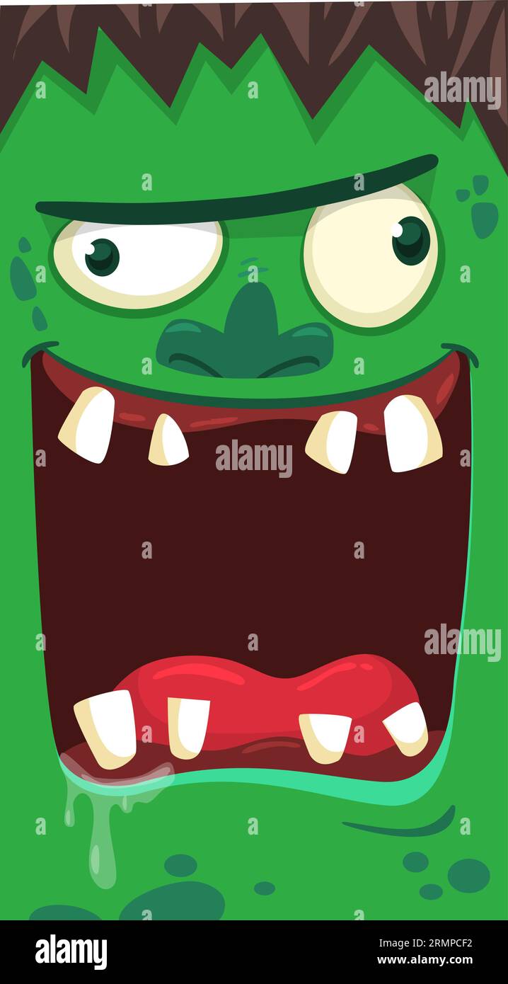 Cartoon angry zombie face avatar. Halloween vector illustration of ...