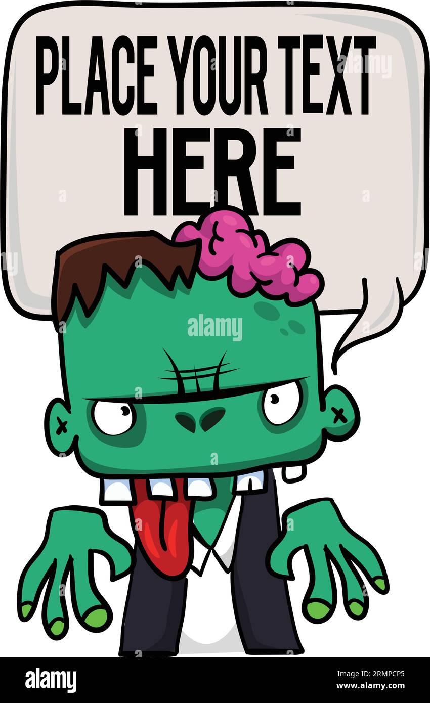 Cartoon zombie holding blank paper banner for text. Vector illustration ...