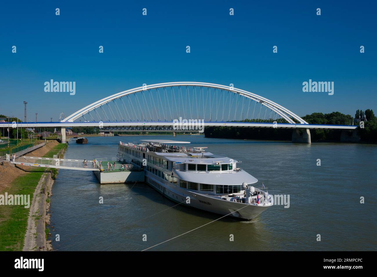 Bratislava, Slovakia. August 14, 2023. Apollo Bridge, Apollo Most. A ...