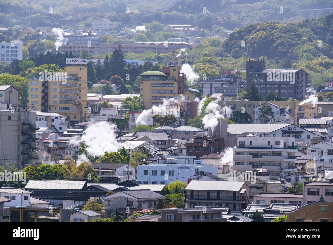 Japan, Kyushu, Beppu. View of Steam Produced by Hot Springs in the Town ...
