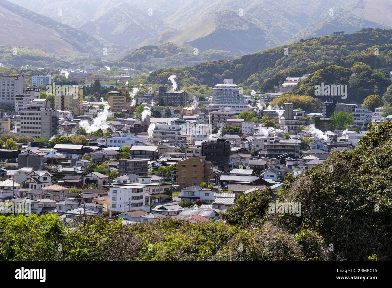 Japan, Kyushu, Beppu. View of Steam Produced by Hot Springs in the Town ...