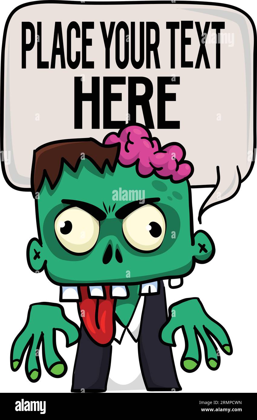 Cartoon Zombie Holding Blank Paper Banner For Text Vector Illustration