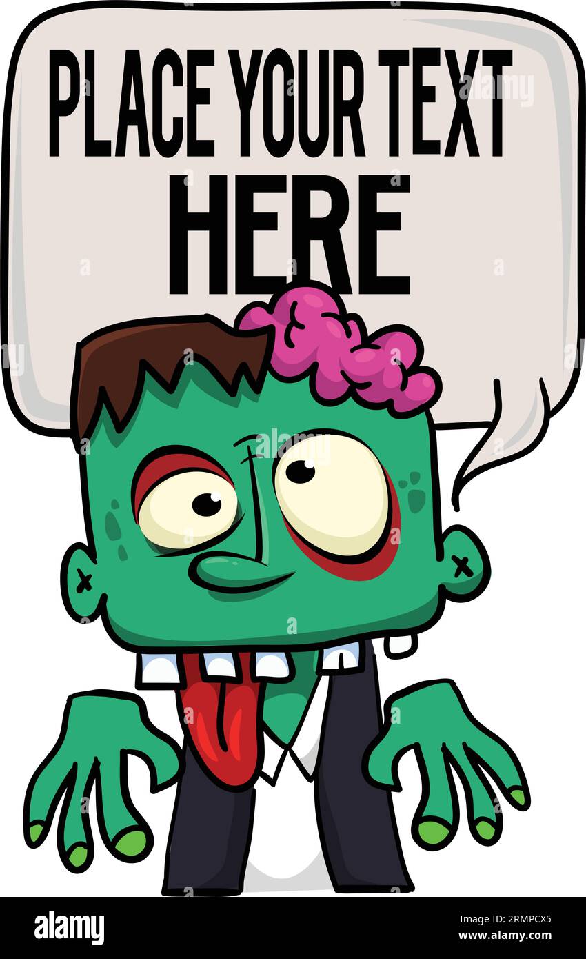 Cartoon Zombie Holding Blank Paper Banner For Text Vector Illustration