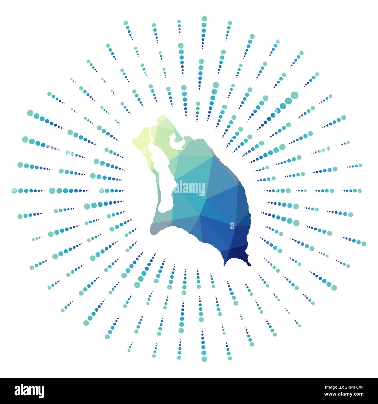 Shape of Barbuda, polygonal sunburst. Map of the island with colorful ...