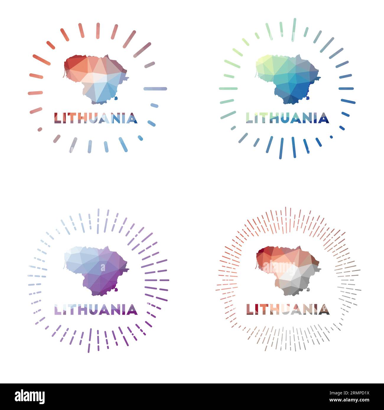 Lithuania low poly sunburst set. Logo of country in geometric polygonal ...