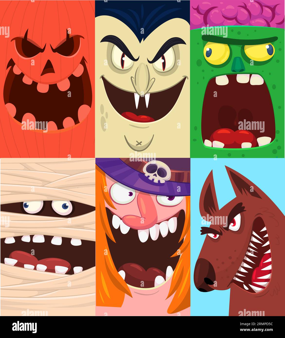 Halloween funny faces set of four characters. Cartoon heads of grim ...