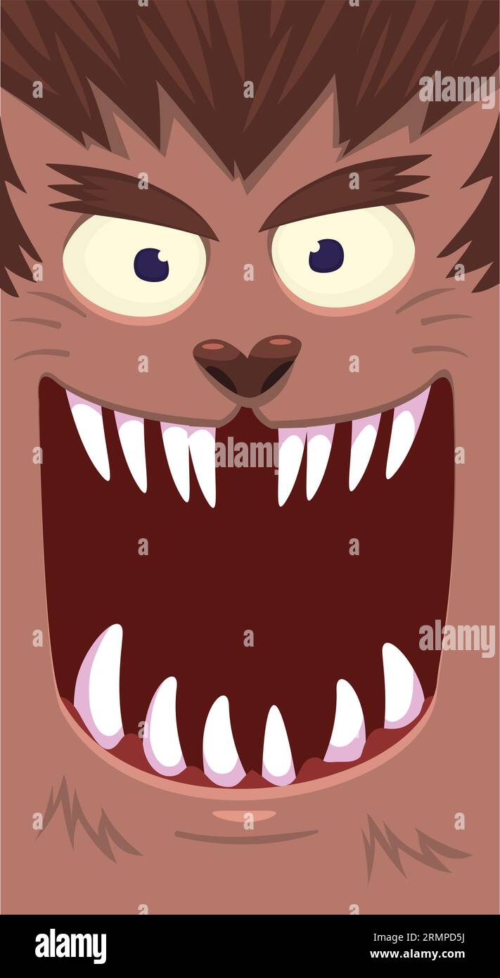 Cartoon funny werewolf character design with scary face expression ...