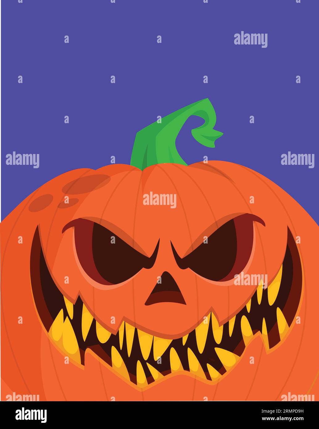 Halloween pumpkin head with scary face expression. Vector cartoon ...