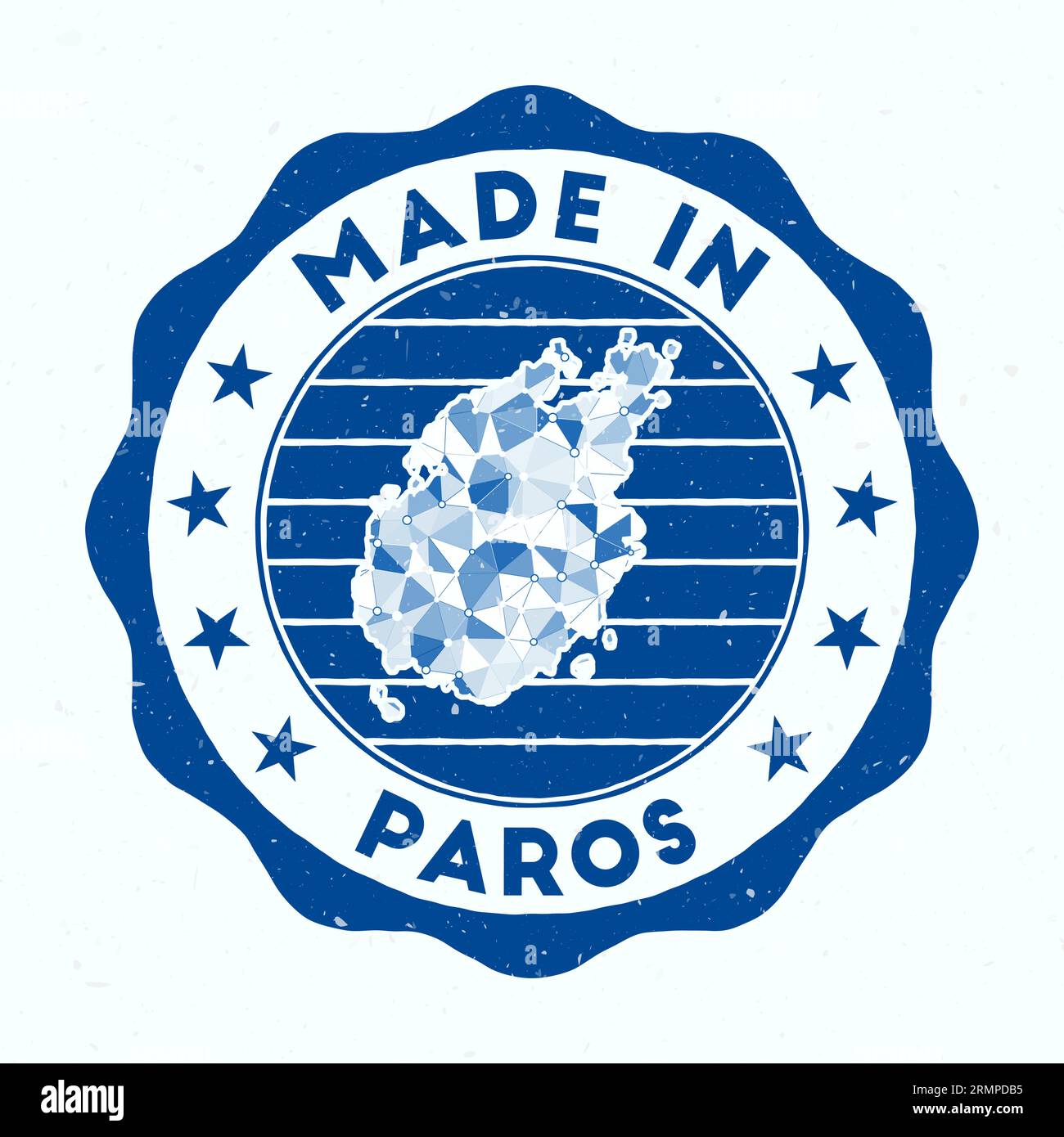 Made In Paros. Island round stamp. Seal of Paros with border shape ...