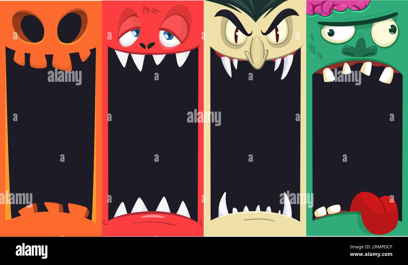 Halloween funny faces set of four characters. Cartoon heads of grim ...