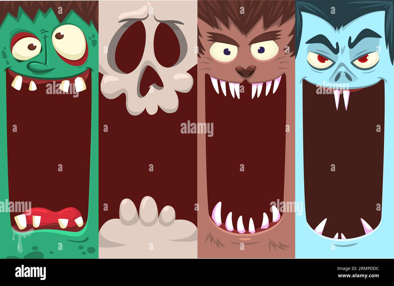 Halloween funny faces set of four characters. Cartoon heads of grim ...