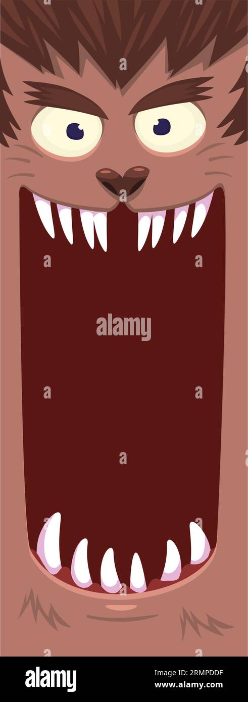 Cartoon funny werewolf character design with scary face expression ...