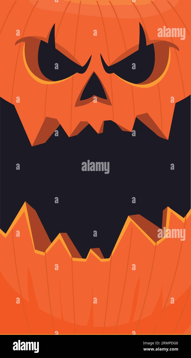 Halloween pumpkin head with scary face expression. Vector cartoon ...