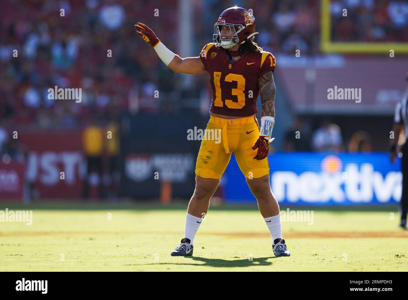 USC Trojans linebacker Mason Cobb (13) defends during the NCAA football game against San Jose ...