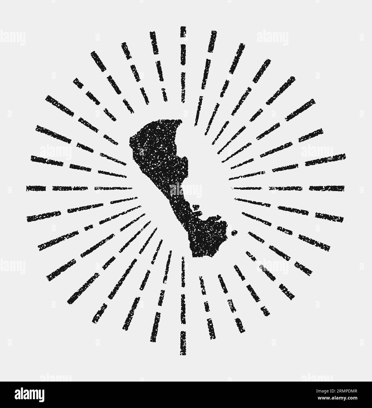 Vintage map of Boracay. Grunge sunburst around the island. Black ...