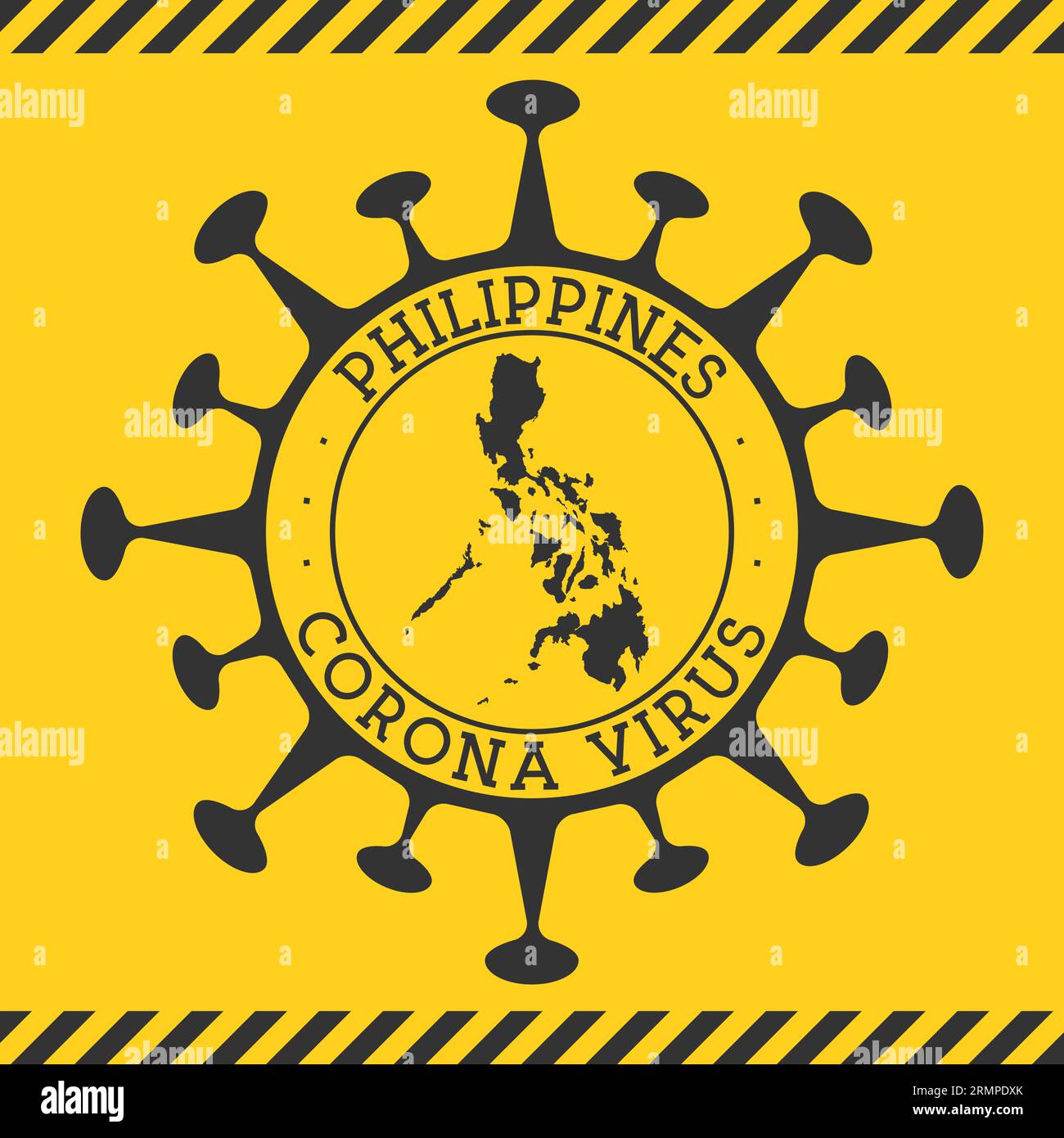 Corona virus in Philippines sign. Round badge with shape of virus and ...