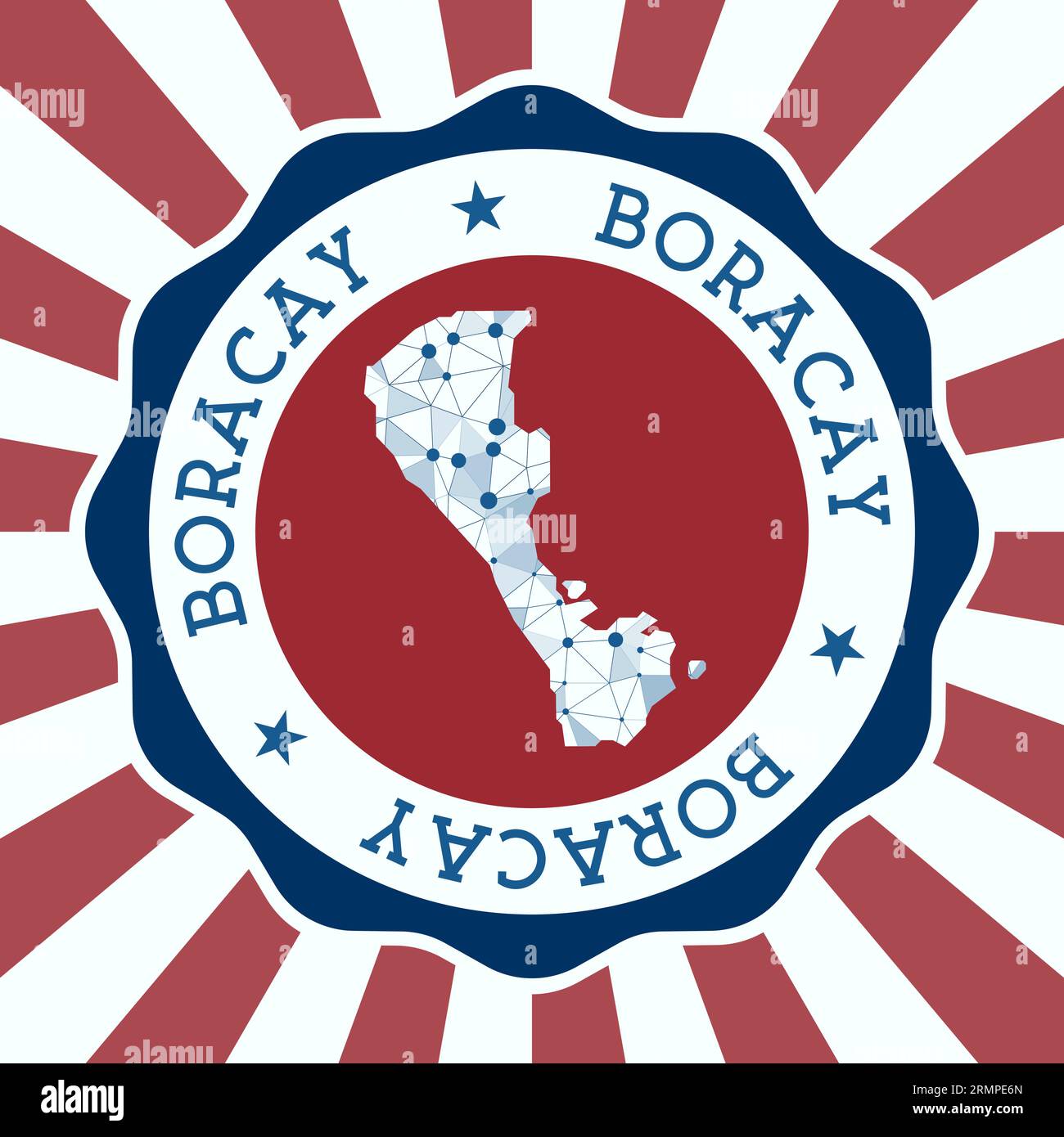 Boracay Badge. Round logo of island with triangular mesh map and radial ...