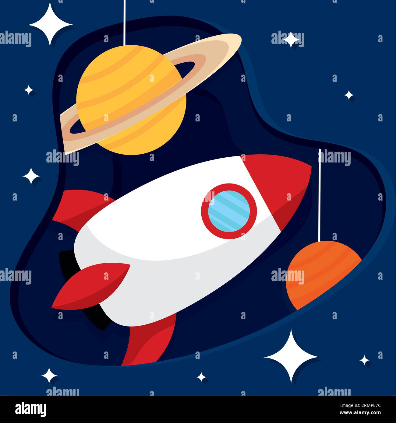 Layered view of outer space with rocket and planets Vector Stock Vector ...