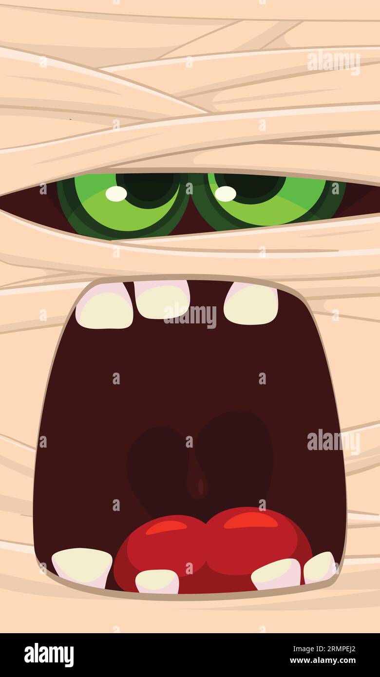 Scary cartoon monster mummy face vector. Cute square avatar or icon ...