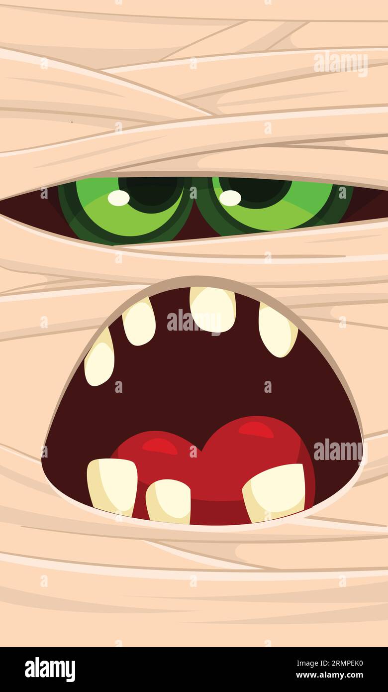 Scary cartoon monster mummy face vector. Cute square avatar or icon ...