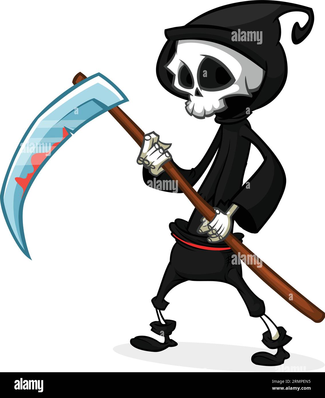 Grim reaper cartoon character with scythe. Halloween funny death ...
