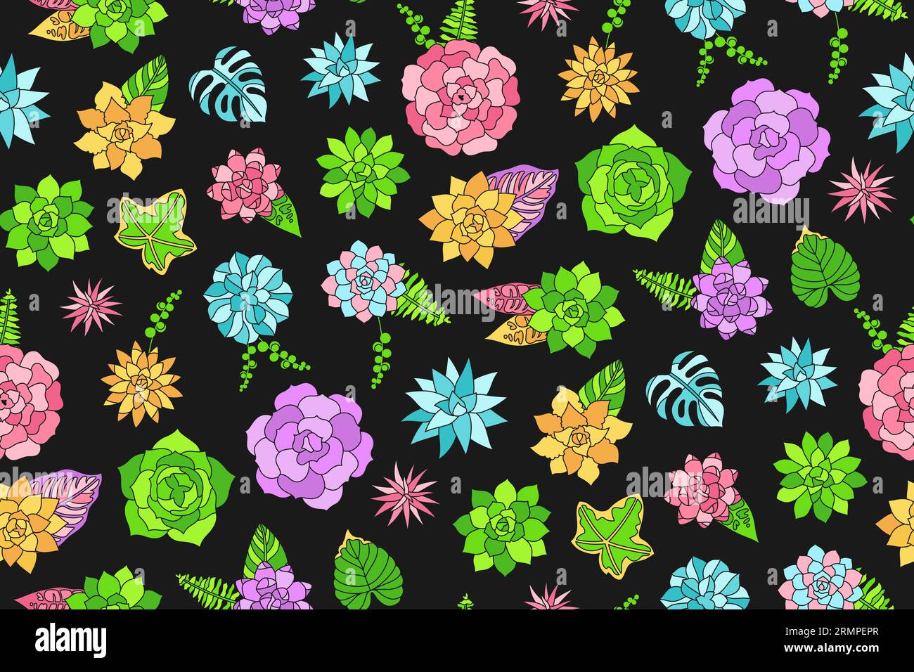 Succulent houseplant seamless pattern. Tropical home plant boundless ...