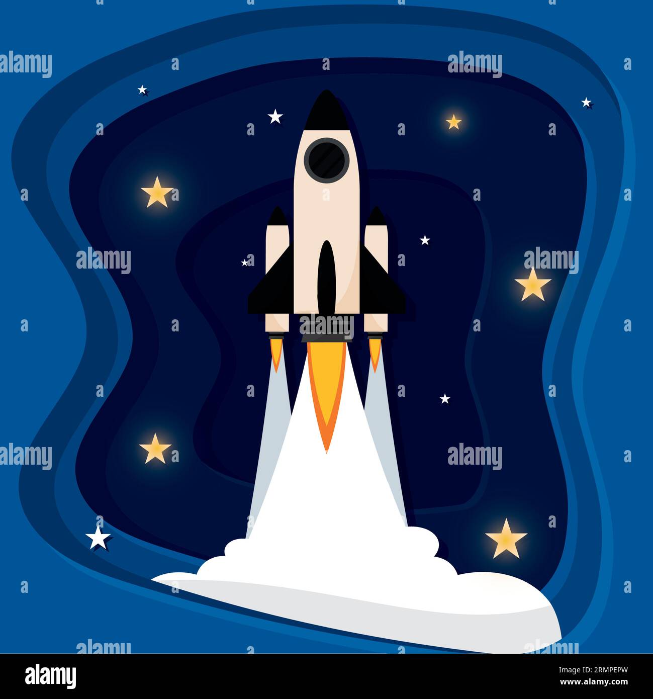 Layered view of outer space with a rocket ship Vector Stock Vector ...