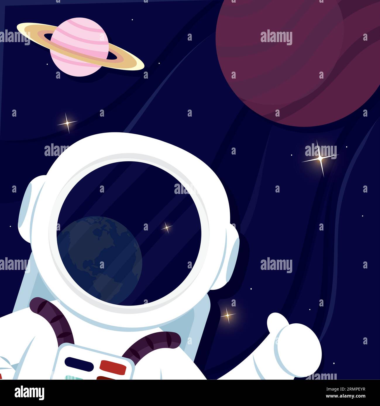 Layered view of outer space with an astronaut flying Vector Stock ...