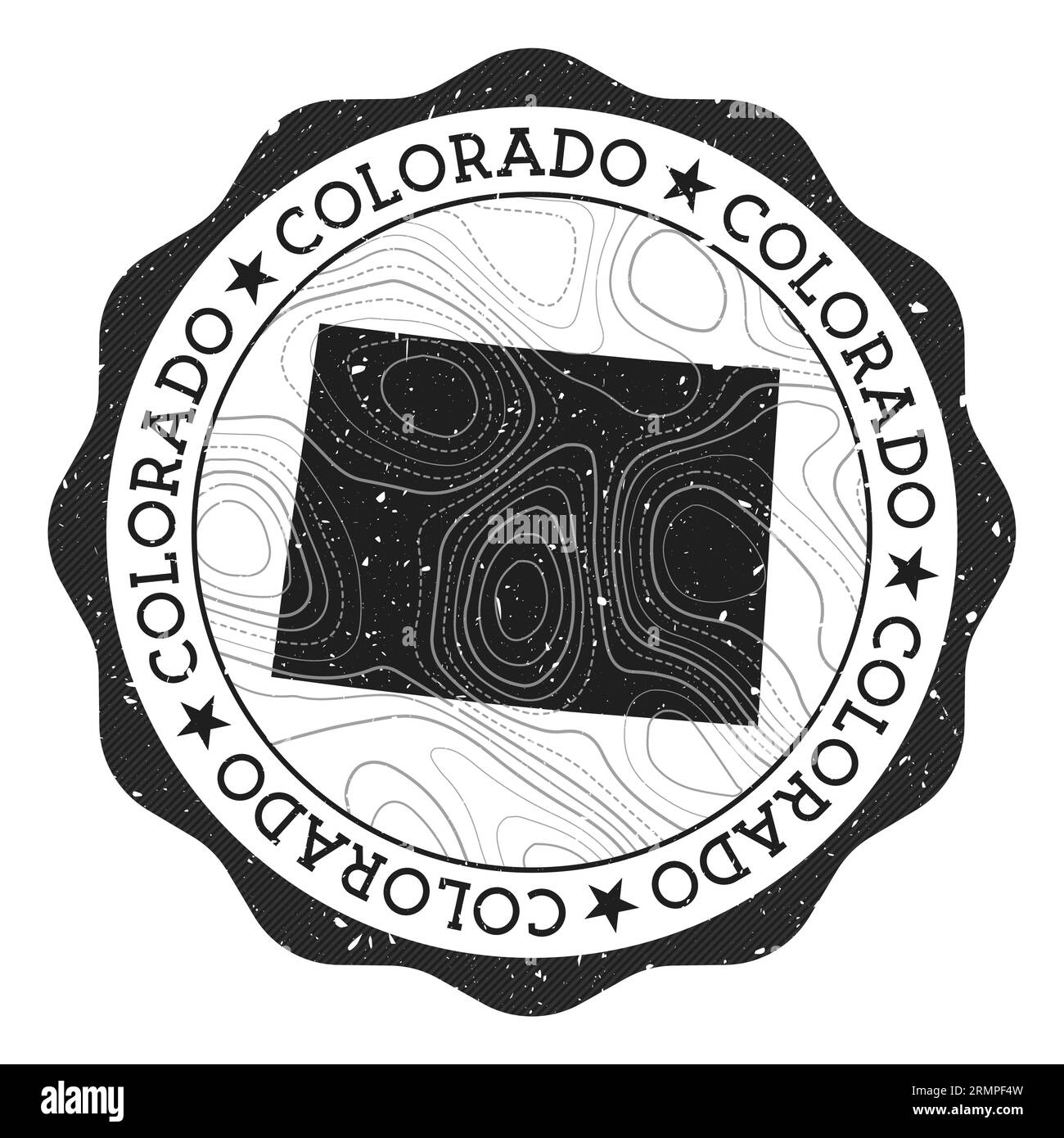 Colorado outdoor stamp. Round sticker with map of US state with ...