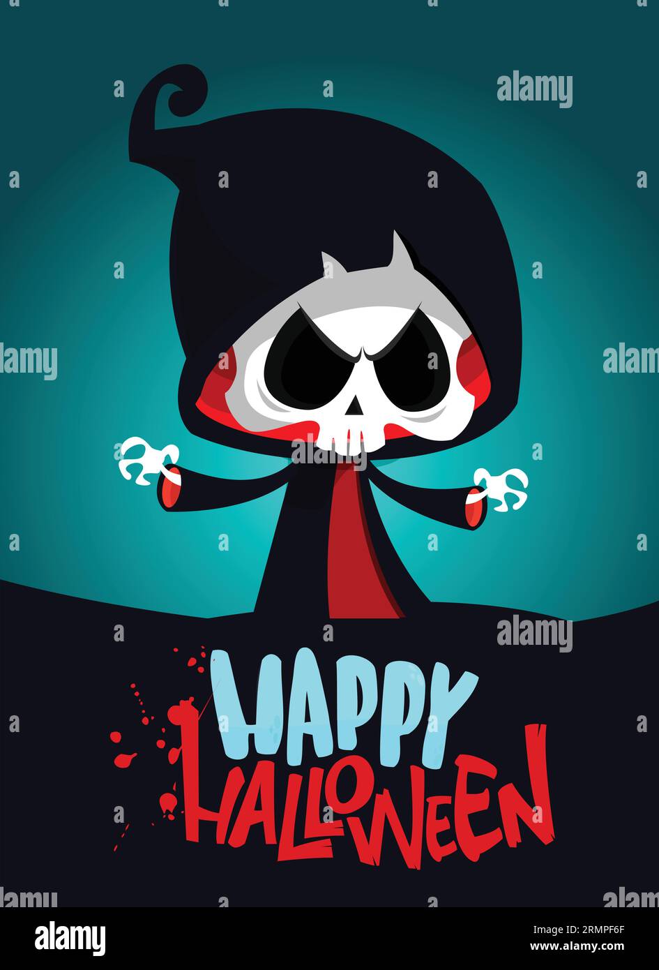 Grim reaper cartoon character with scythe. Halloween funny death ...