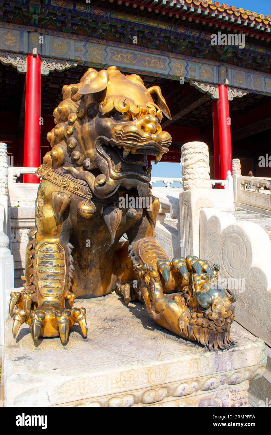 The bronze lion in the forbidden city, Beijing China. Vertical ...