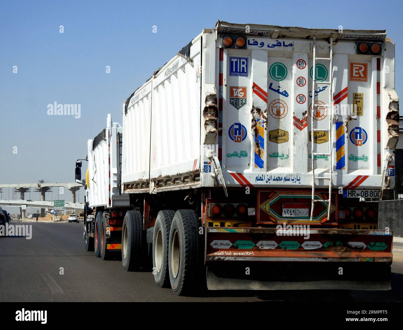 Cairo, Egypt, August 21 2023: flatbed truck big vehicle with a steel ...