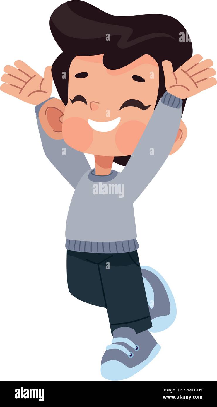 smiling cartoon boy with hands up Stock Vector Image & Art - Alamy
