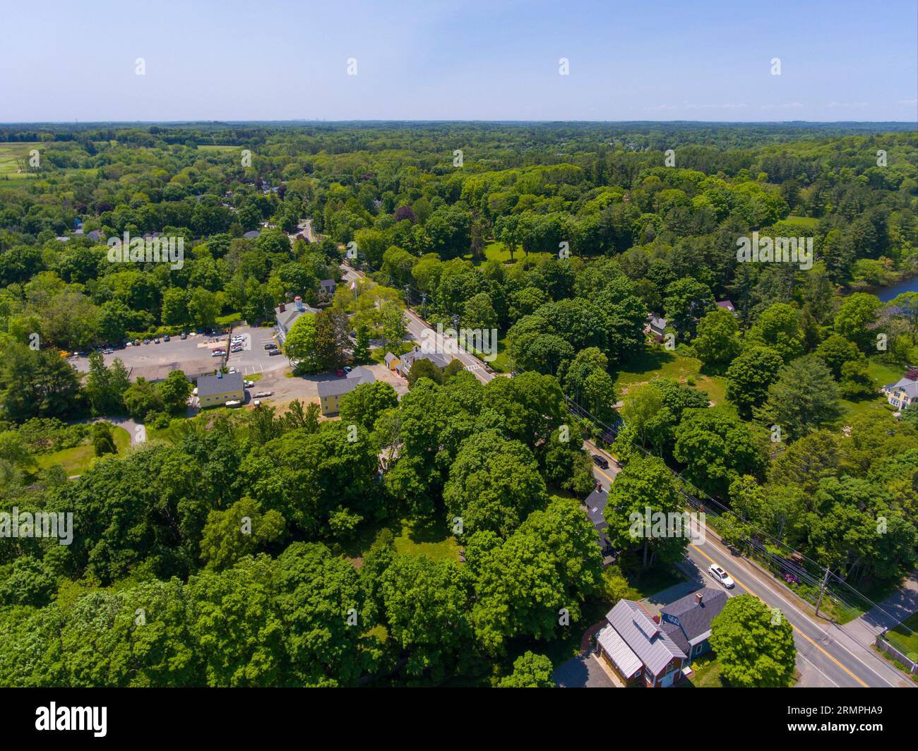 South Hamilton and rural landscape aerial view on Bay Road in Town of ...