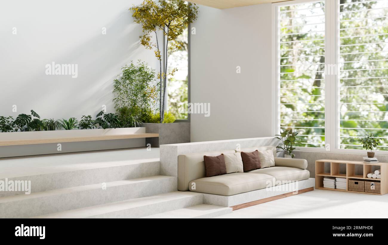 Interior design of a modern bright spacious lounge with high ceiling ...