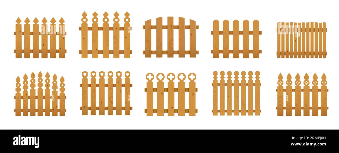 Wooden fence, farm ranch, garden palisade or banister, vector wood ...