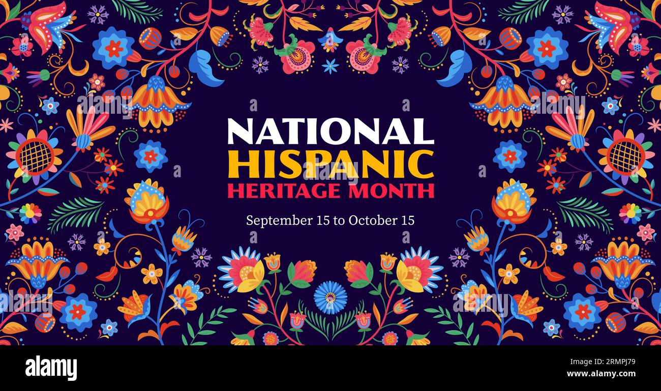 National hispanic heritage month flyer, floral pattern. Vector festival ...