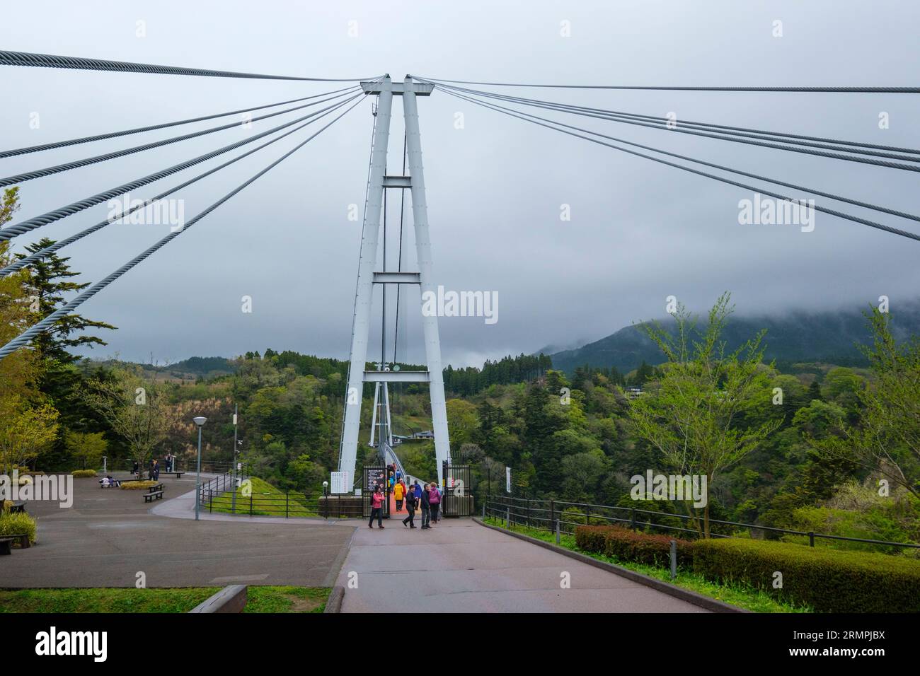 Japan, Kyushu. Yume-no-Ohashi Suspension Bridge, largest pedestrian ...