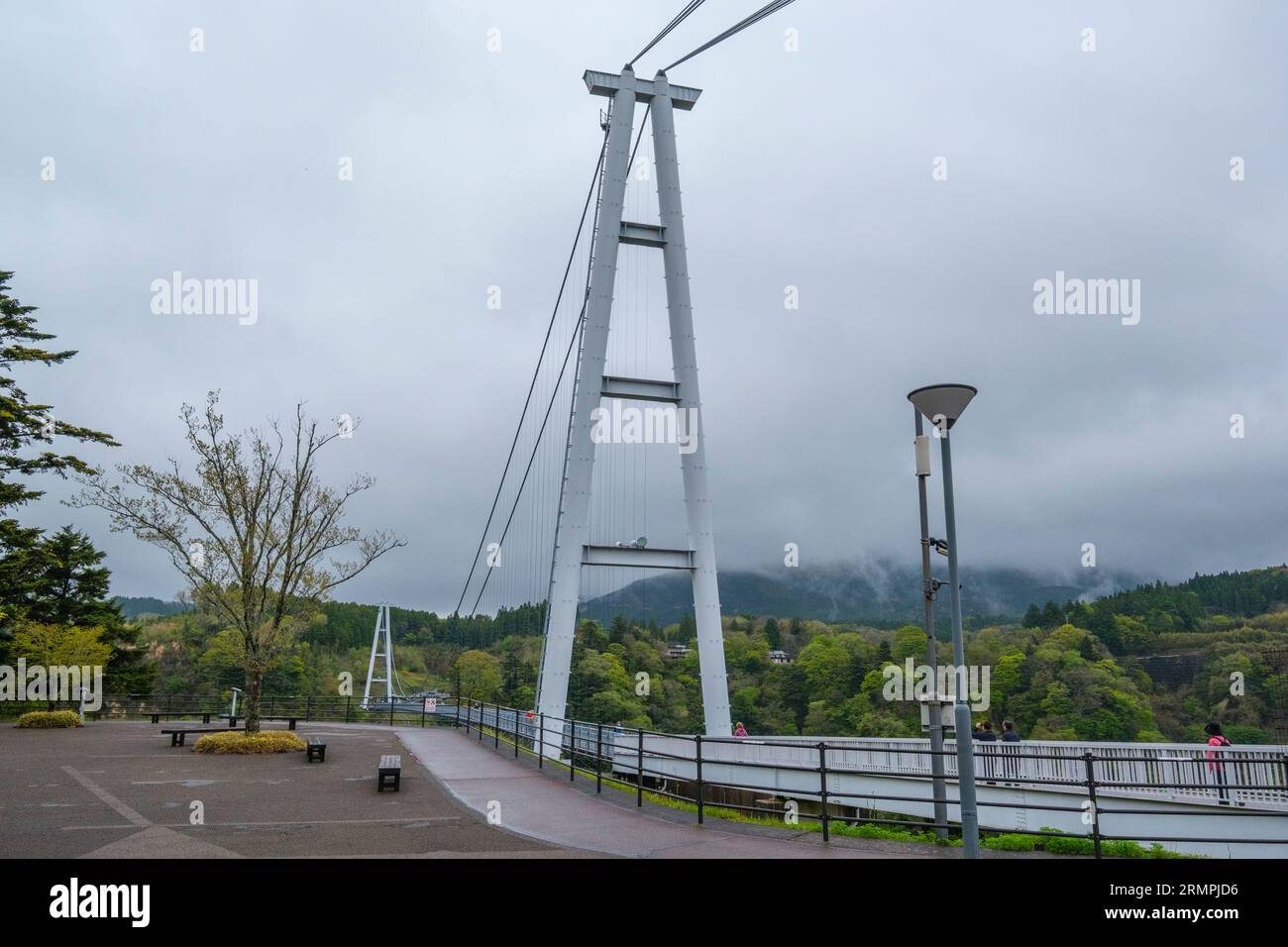 Japan, Kyushu. Yume-no-Ohashi Suspension Bridge, largest pedestrian ...