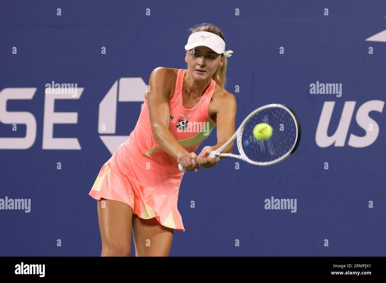 Maryna Zanevska, of Belgium, returns a shot to Aryna Sabalenka, of ...