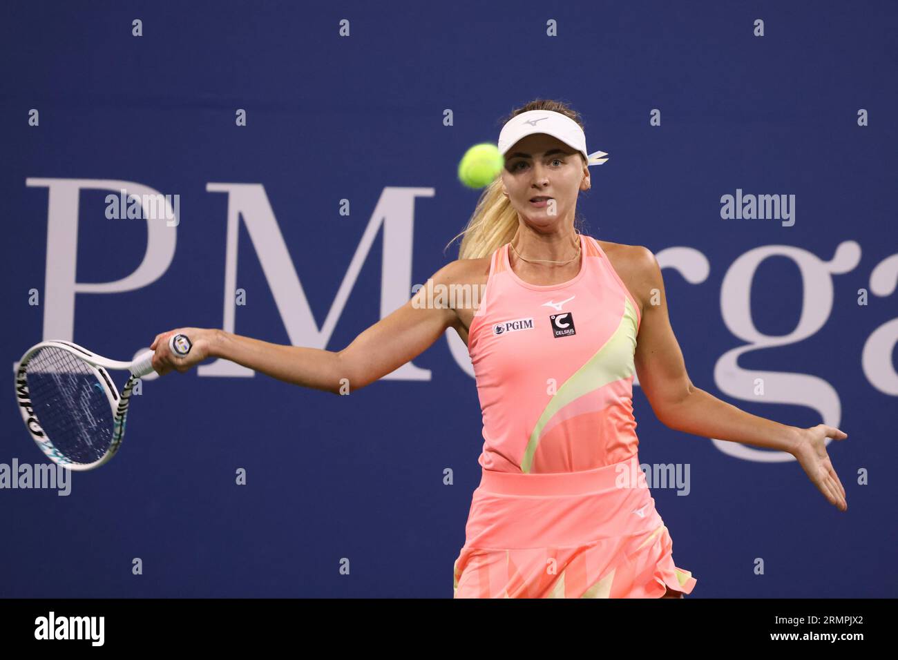 Maryna Zanevska, of Belgium, returns a shot to Aryna Sabalenka, of ...