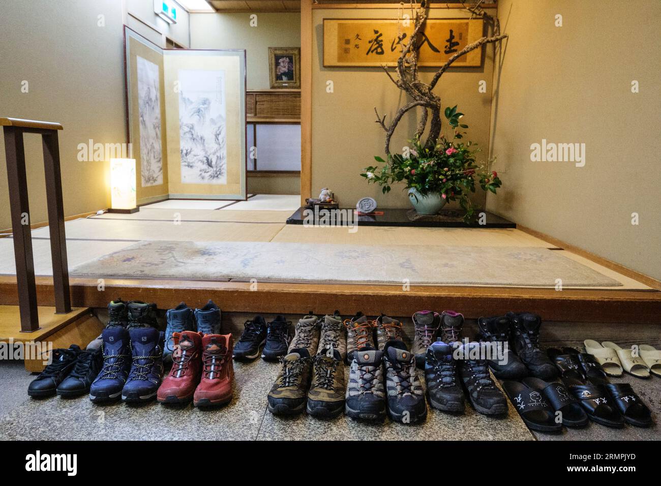 Japan, Kyushu. Shoes Left by Guests upon Entering the Nagayu Onsen ...