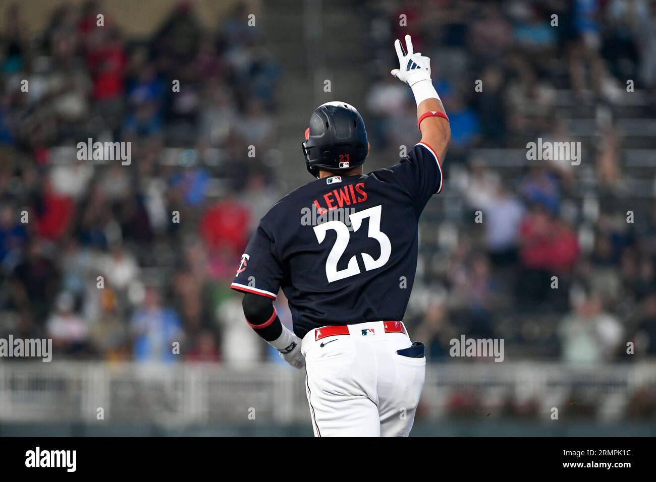 Minnesota Twins' Royce Lewis waves to the crowd as he runs the bases on ...