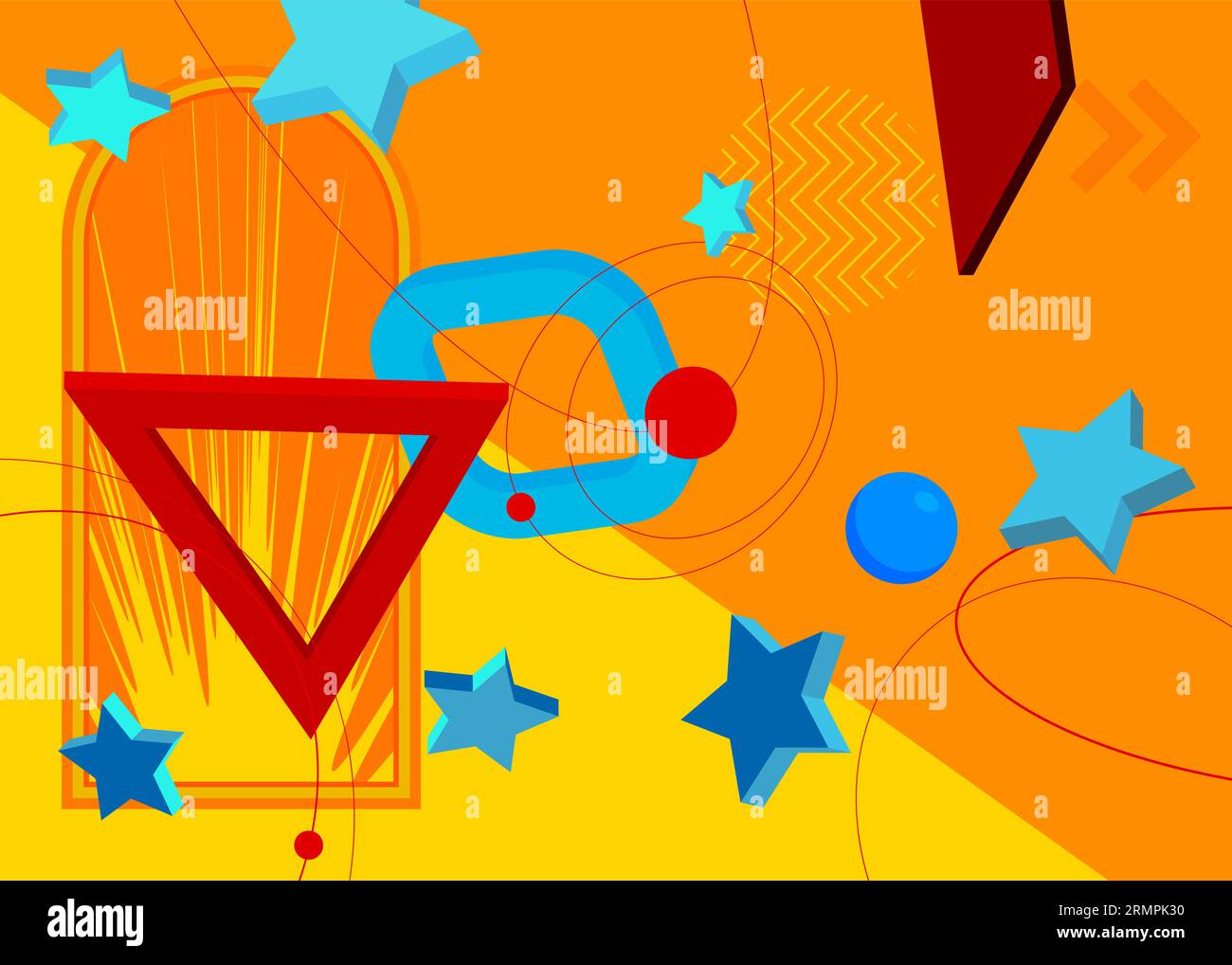 Blue, red and yellow geometrical graphic retro theme background ...