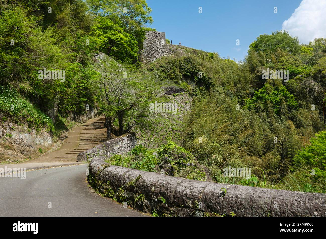 Japan, Kyushu. Walls of the Oka Castle Fortress, Oita Prefecture ...