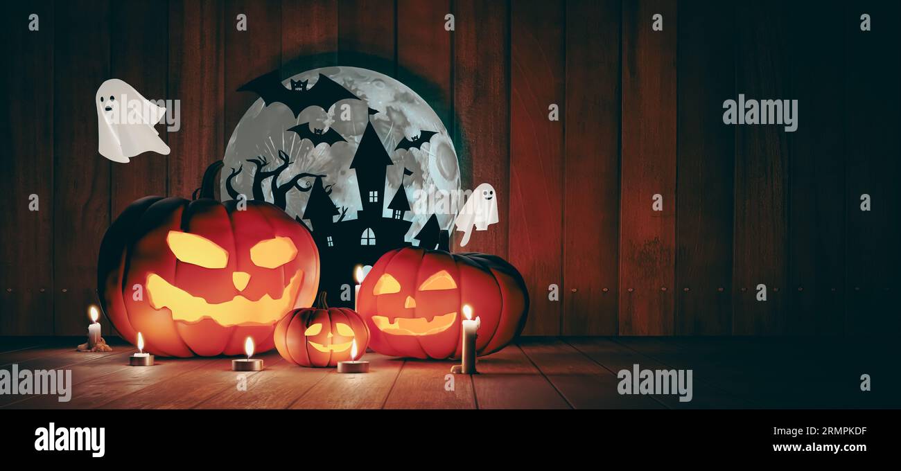 Halloween concepts Jack O lantern backgrounds, 3d rendering Stock Photo ...