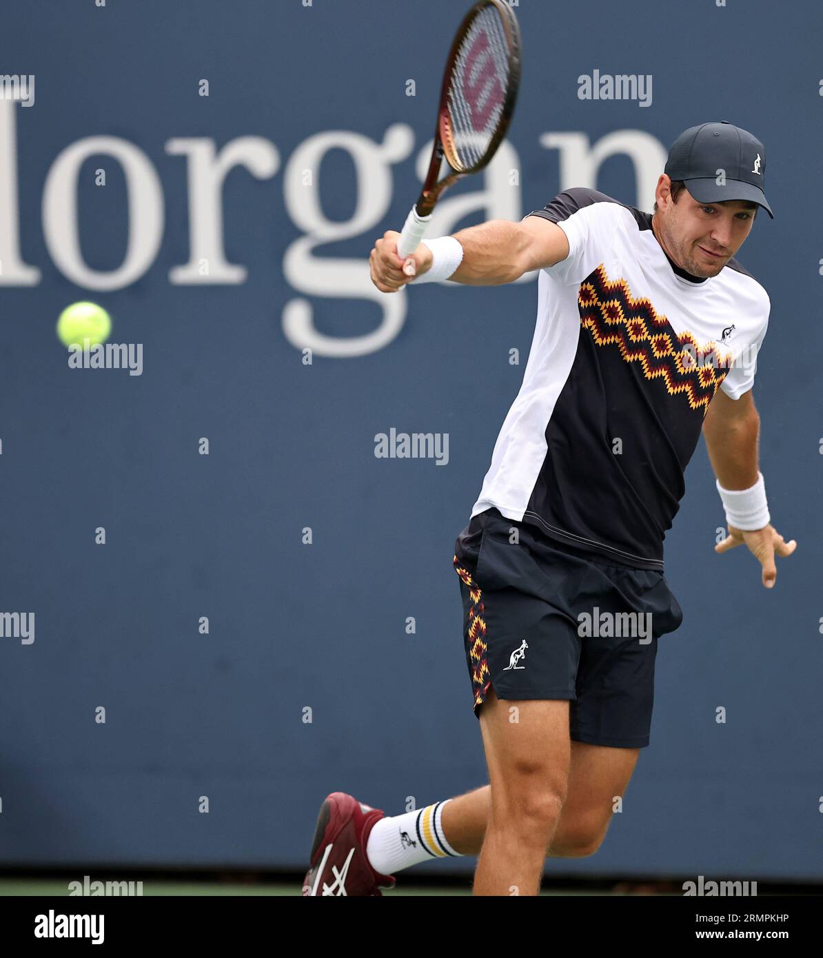 Dusan Lajovic in action during a men's singles match at the 2023 US Open, Tuesday, Aug. 29, 2023 ...